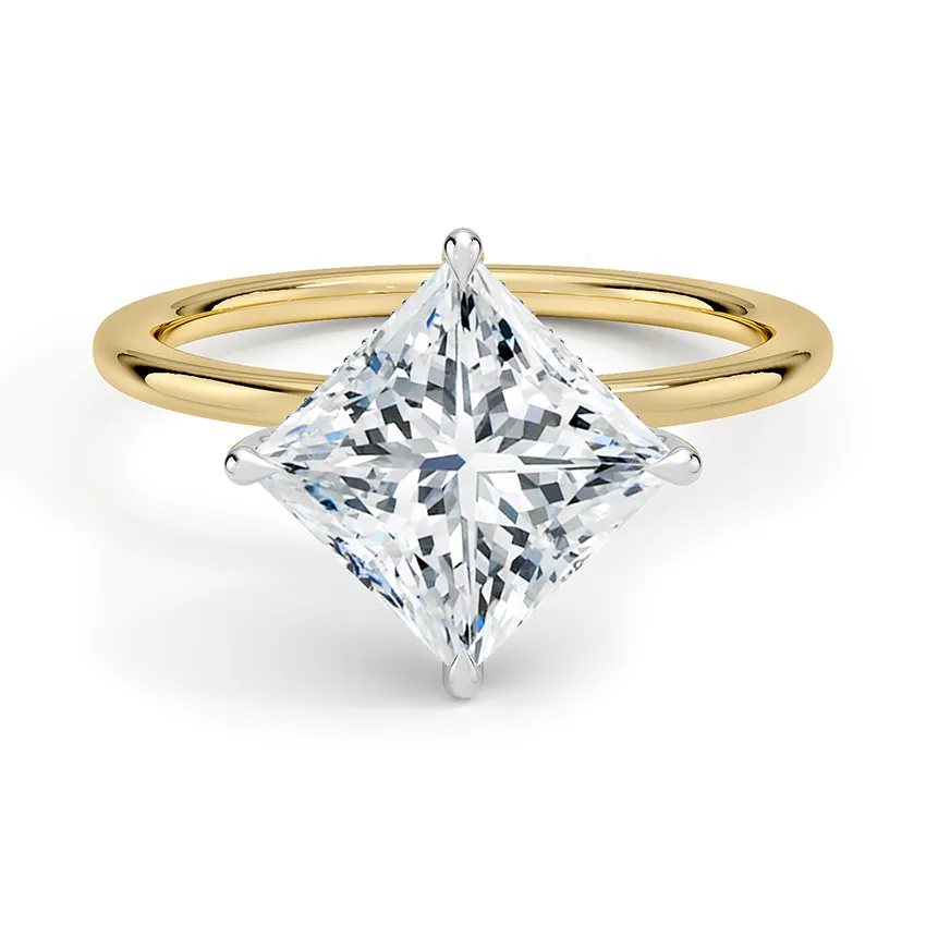 Mixed Metal Compass Prong Hidden Halo Princess Moissanite Engagement R ...